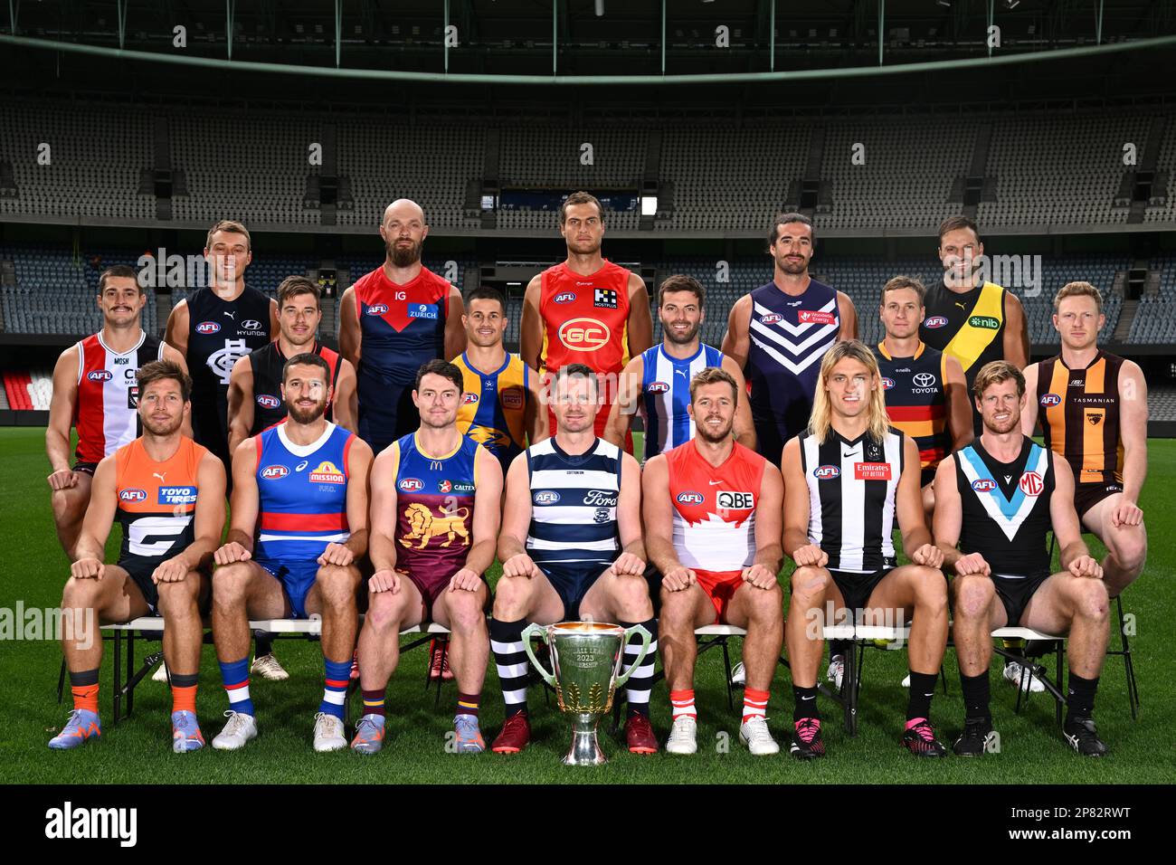 The AFL Captains pose for a photo during the 2023 AFL Captain’s Day at ...