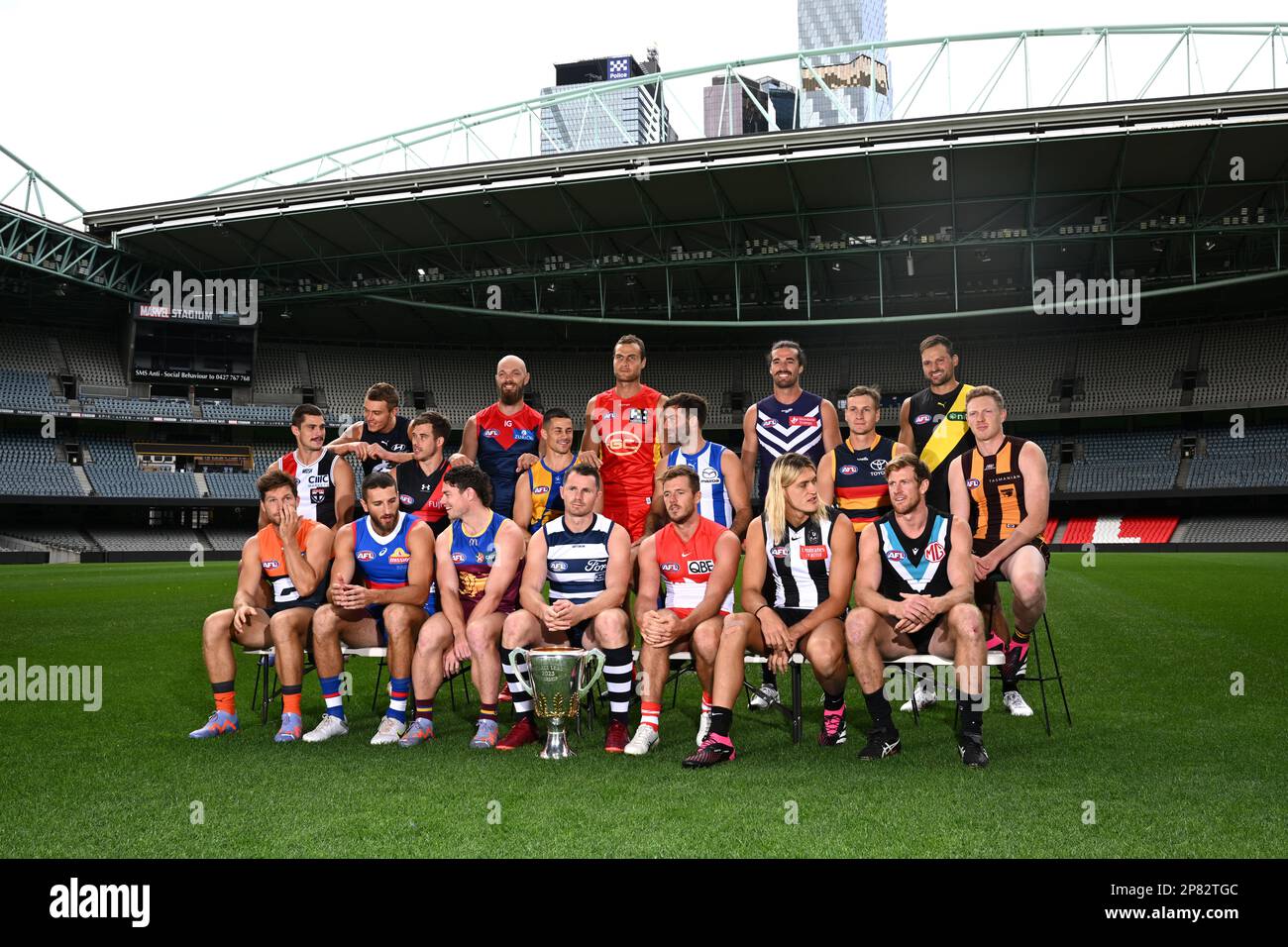 The AFL Captains pose for a photo during the 2023 AFL Captain’s Day at ...