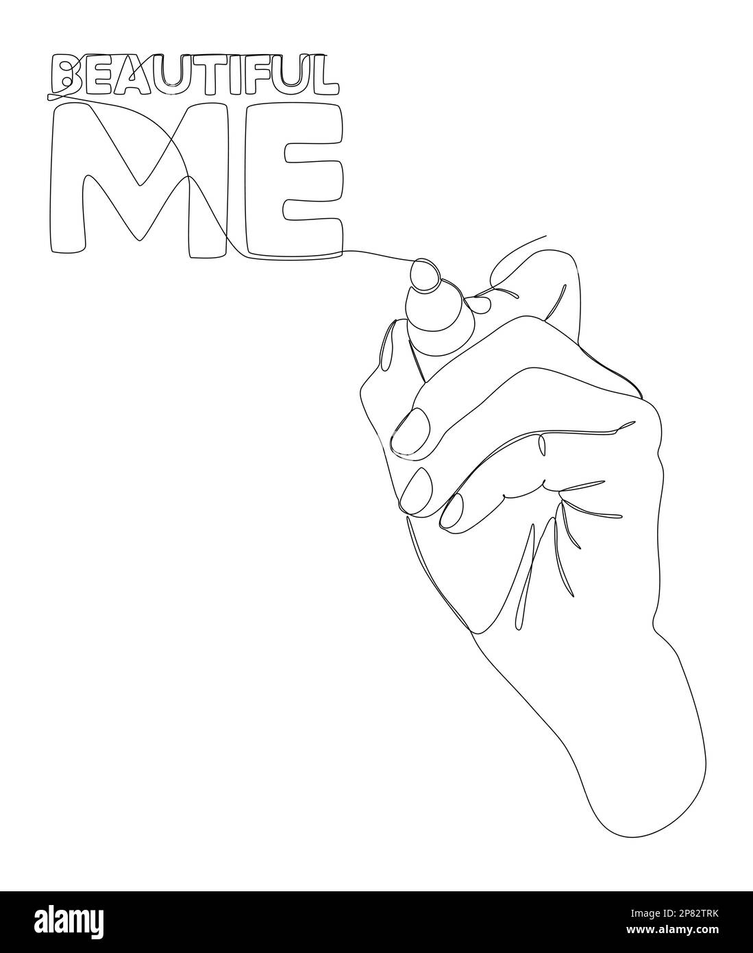 One continuous line of Beautiful Me text written with a pencil, felt ...
