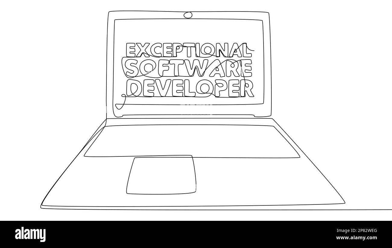 One continuous line of Laptop with Exceptional Software Developer word ...