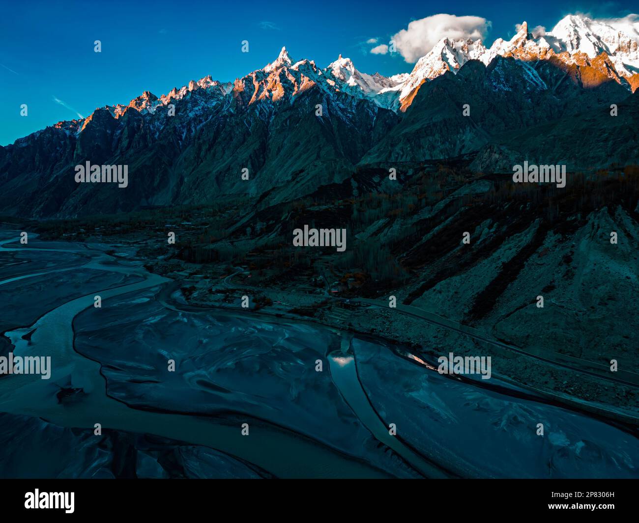 A view of Gulmit Gojal valley with famous landmark as Passu Cones or ...