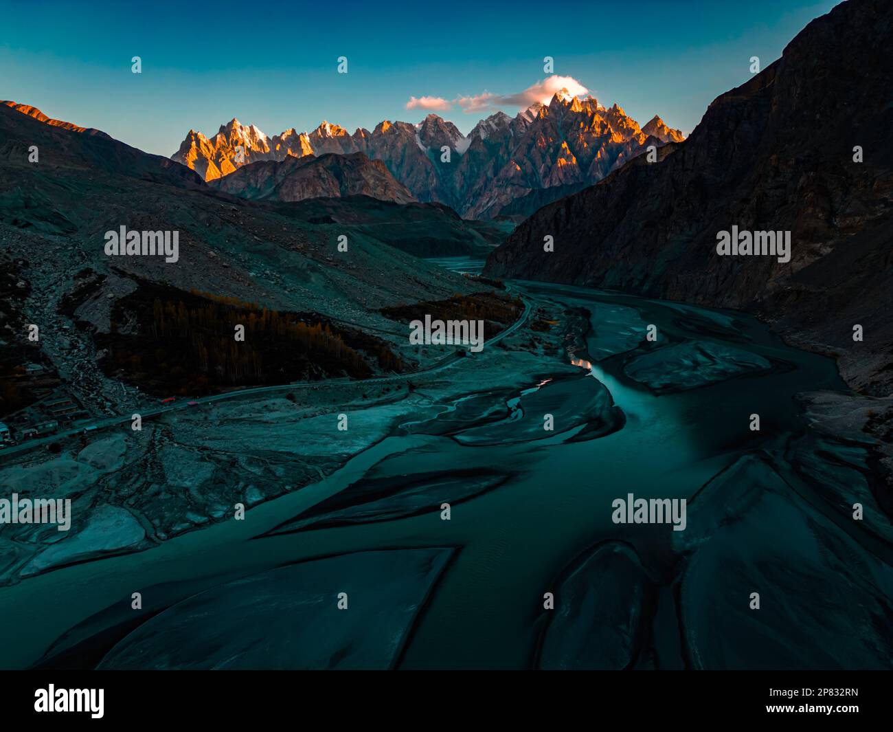 A view of Gulmit Gojal valley with famous landmark as Passu Cones or ...
