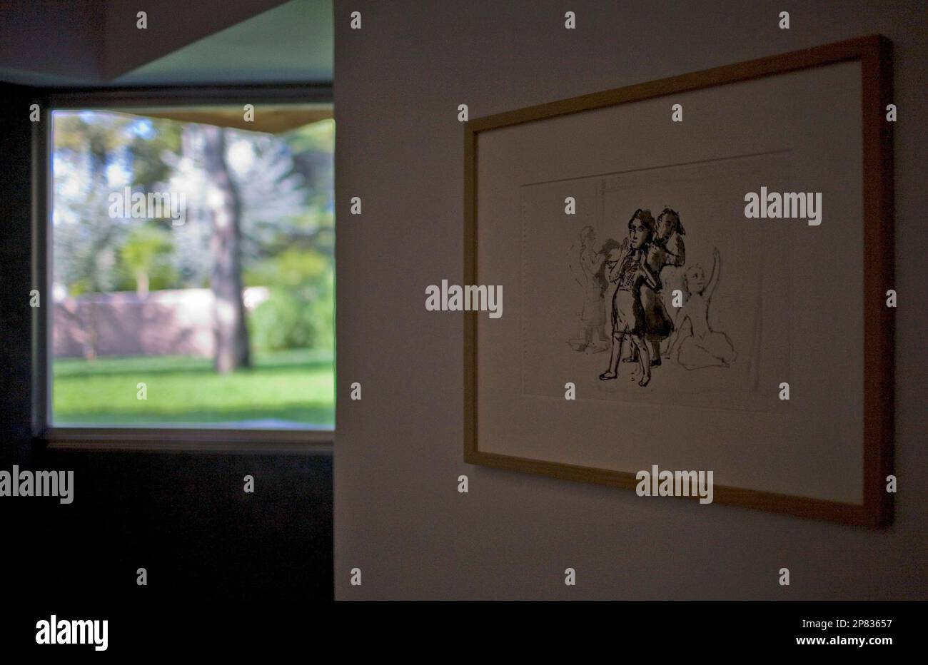 A drawing by Portuguese artist Paula Rego is placed next to a window at ...