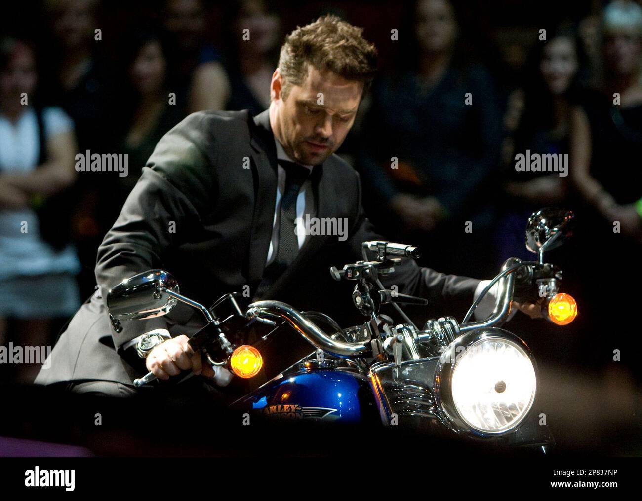 Actor Jason Priestly arrives on a motorcycle to host the Canadian ...