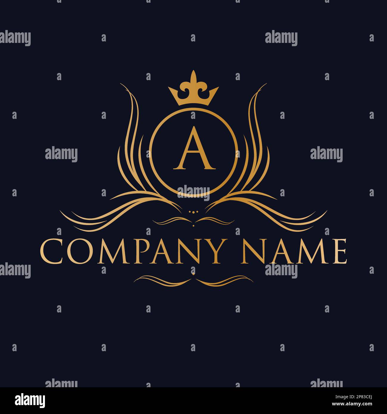 Royal gold monogram. Vintage logo design with crown. A letter logo ...