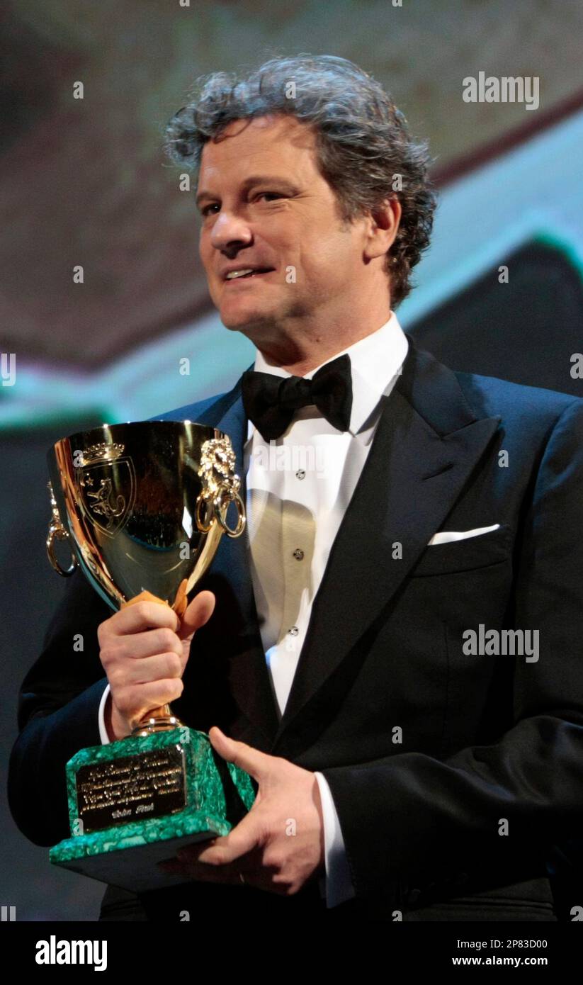 British actor Colin Firth with his Best Actor award for his role in the ...