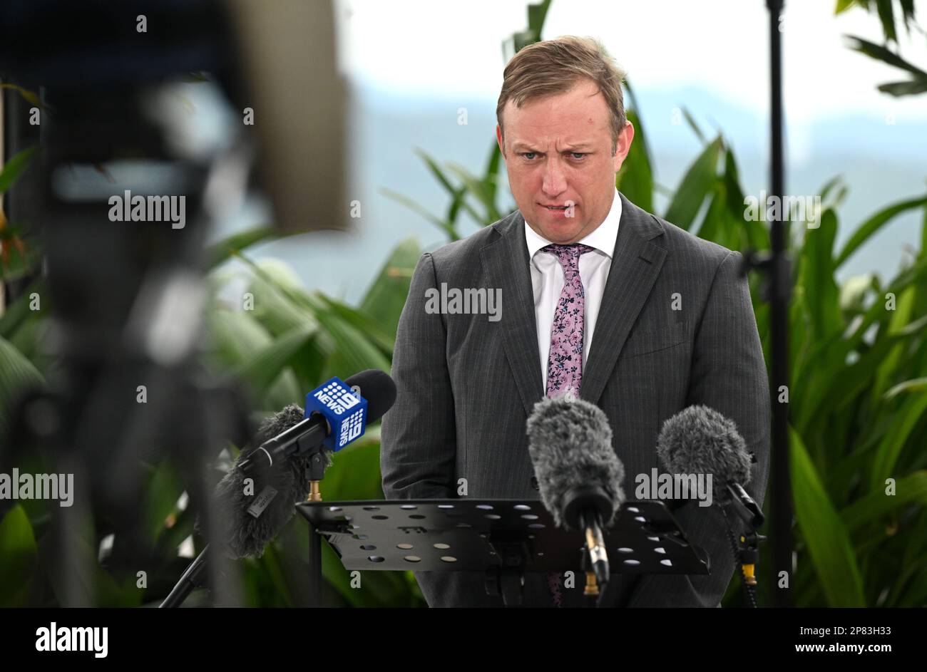 Queensland Deputy Premier Steven Miles speaks to media during a press ...
