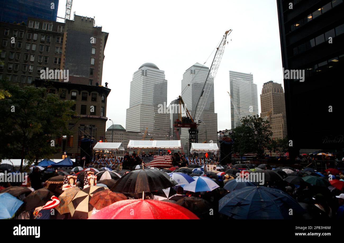 The World Trade Center flag is presented as friends and relatives of ...