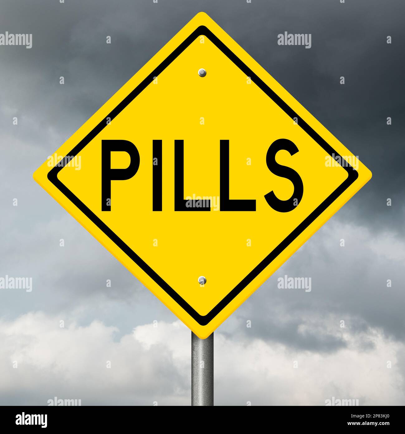 Yellow highway sign warning about substance abuse Stock Photo - Alamy