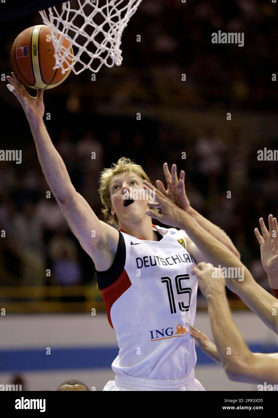 Russia's Dmitry Sokolov, unseen, is challenged by Germany's Jan-Hendrik ...