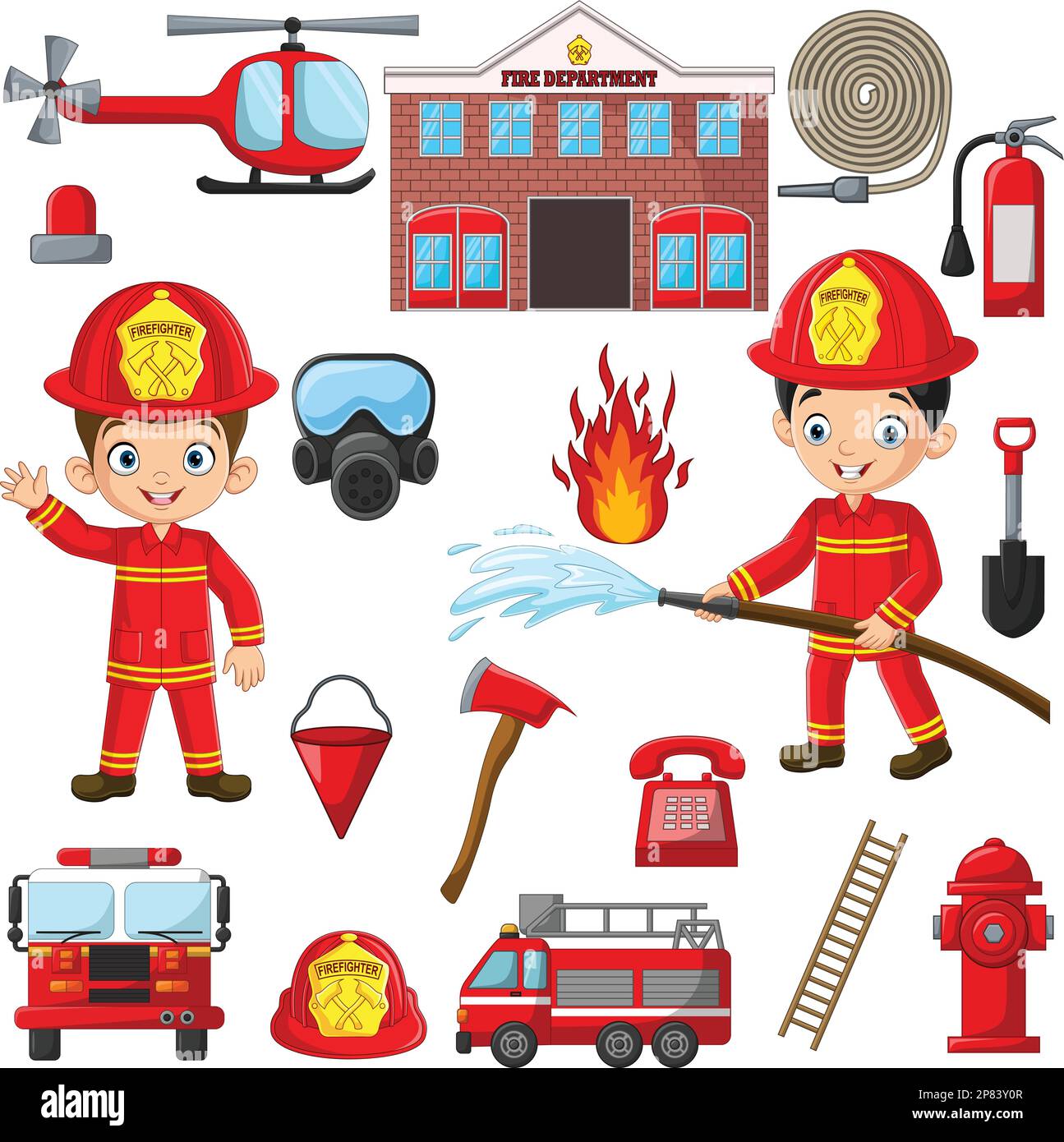 Set of cartoon fireman element Stock Vector Image & Art - Alamy
