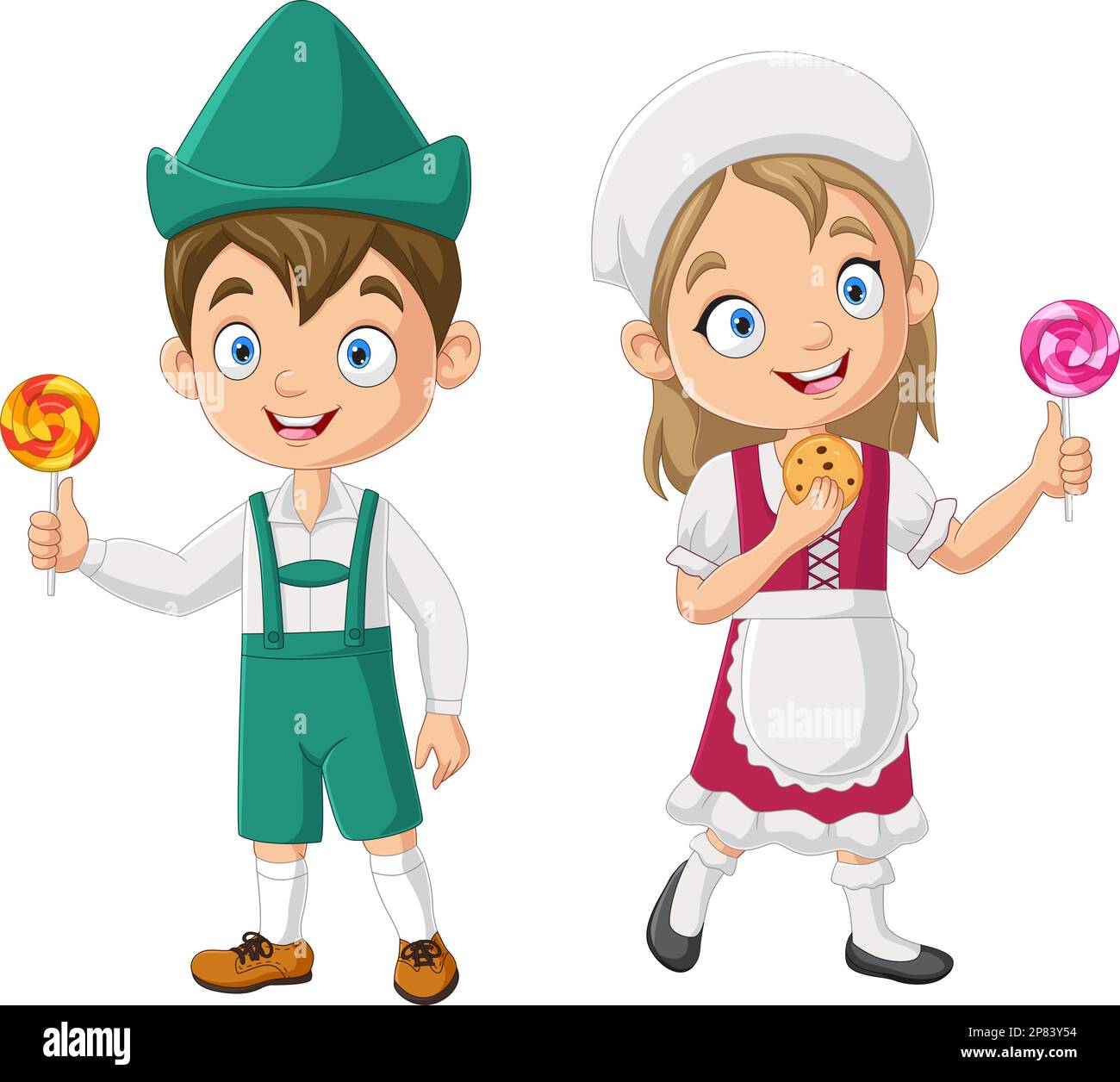 Cartoon happy hansel and gretel holding lollipops Stock Vector Image ...