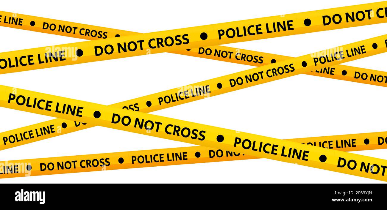 Police line do not cross tapes. Crossed yellow and black caution ...
