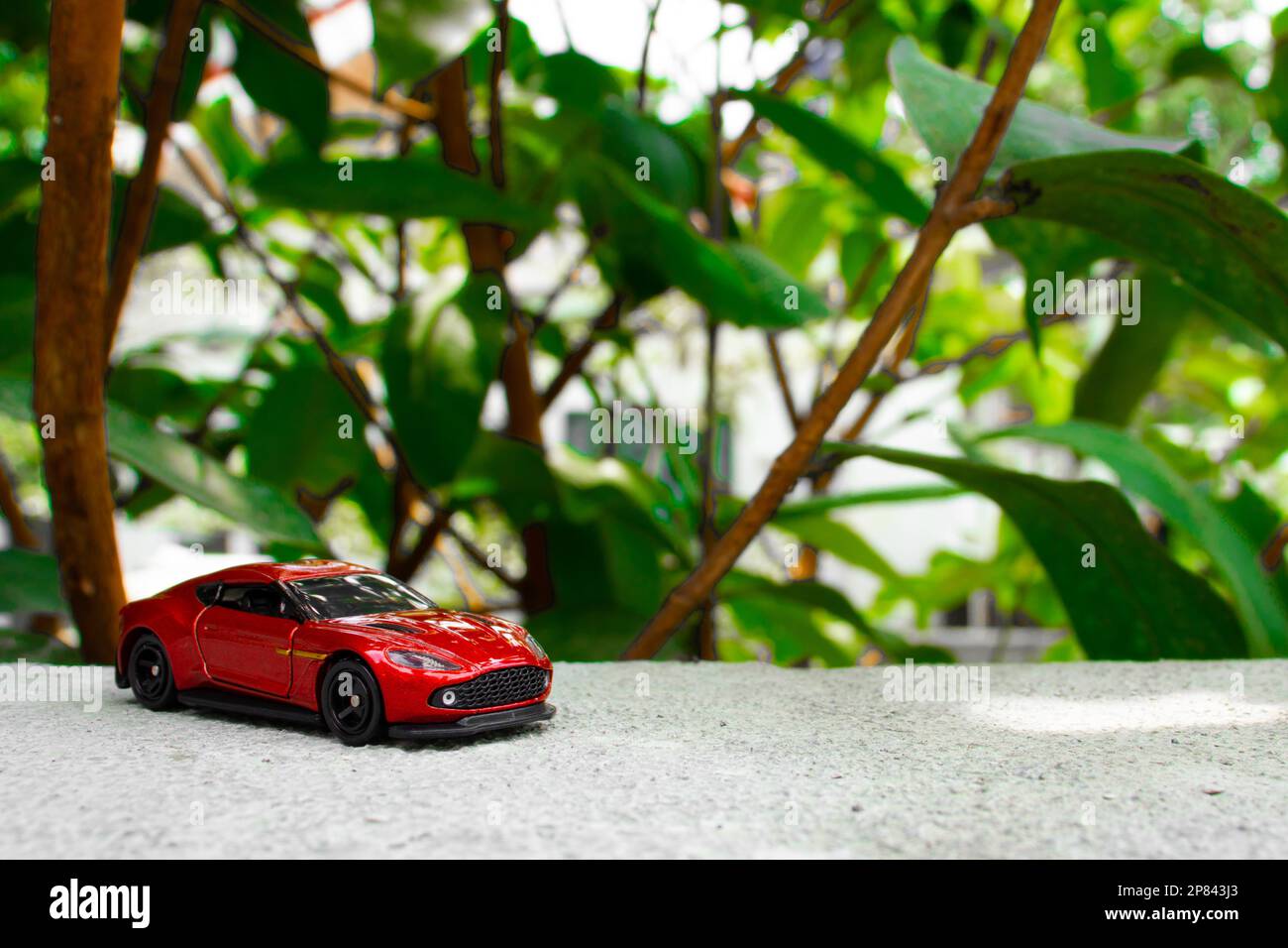 A photo of a red toy car, after some edits. Concept for nature ...