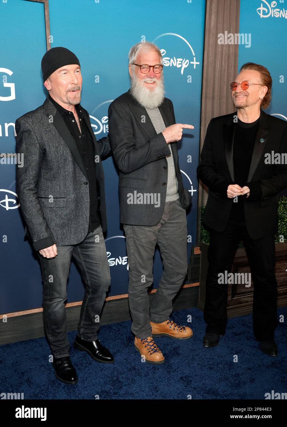 Los Angeles, Ca. 8th Mar, 2023. The Edge, David Letterman and Bono at ...