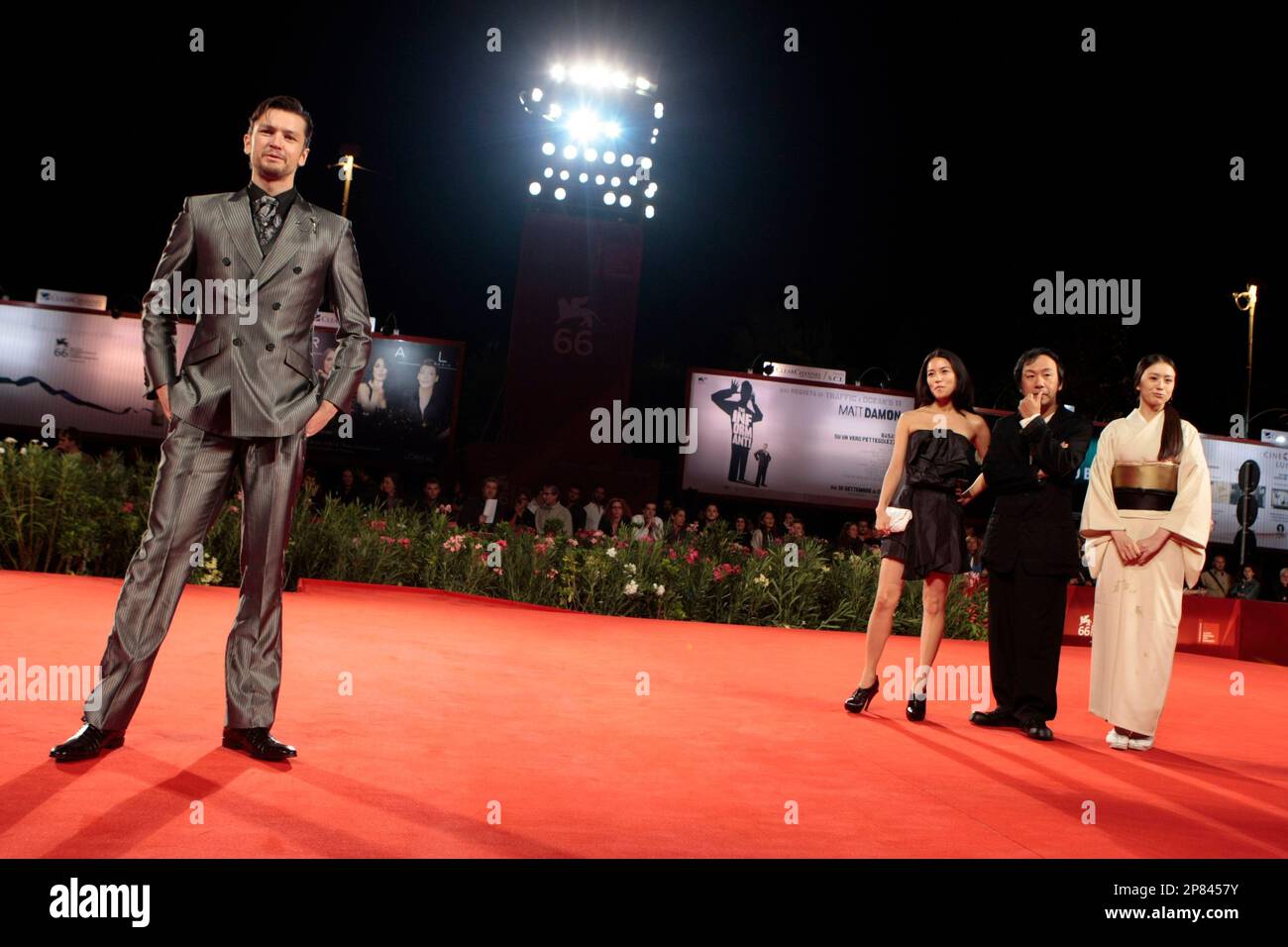 From left, U.S. actor Eric Bossick, Japanese actress Akiko Monou ...
