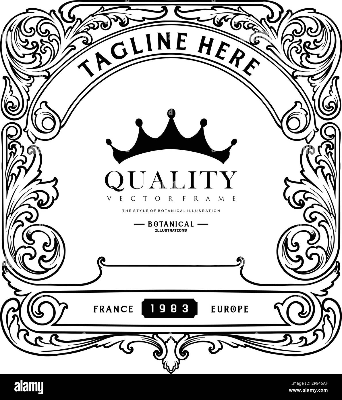 Vintage flourish label badge swirl floral ornament monochrome vector ...