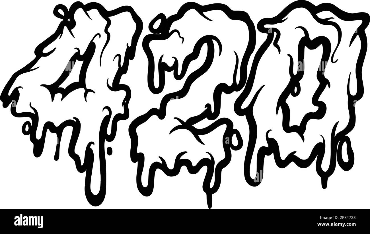 Weed word 420 melting lettering text monochrome vector illustrations ...