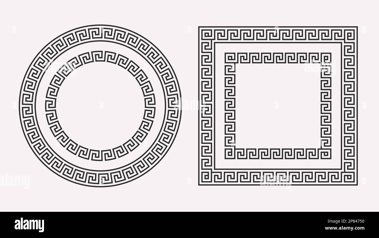 Greek ornament frames set. Circle and square meander patterns ...