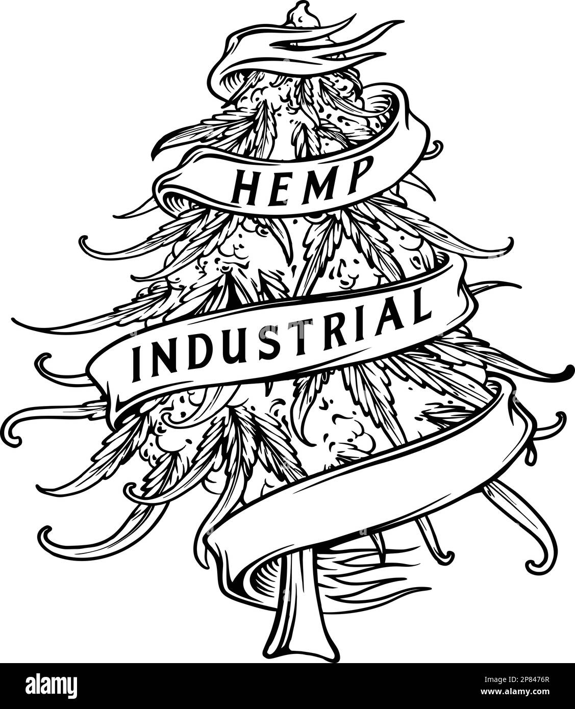 Weed bud leaf plant hemp industrial ribbon banner ornament silhouette ...