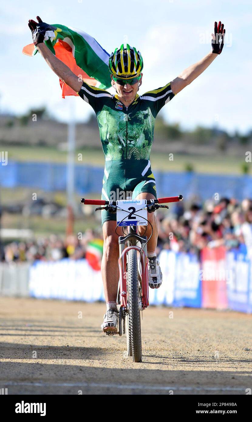 Burry Stander from South Africa celebrates his victory at the under 23 ...