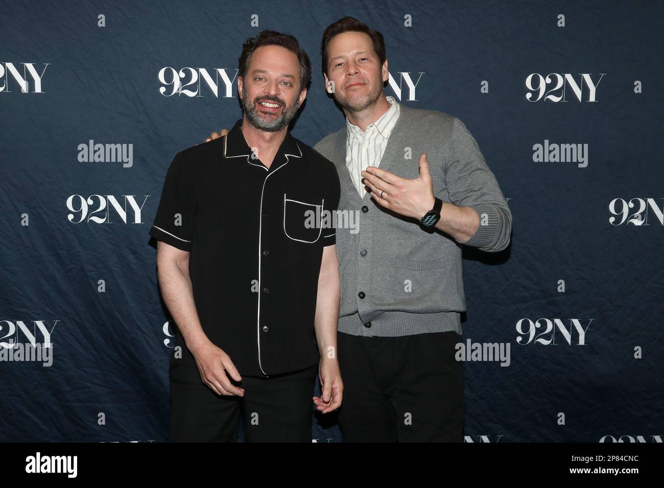 Actors Nick Kroll, left, and Ike Barinholtz, right, pose backstage ...