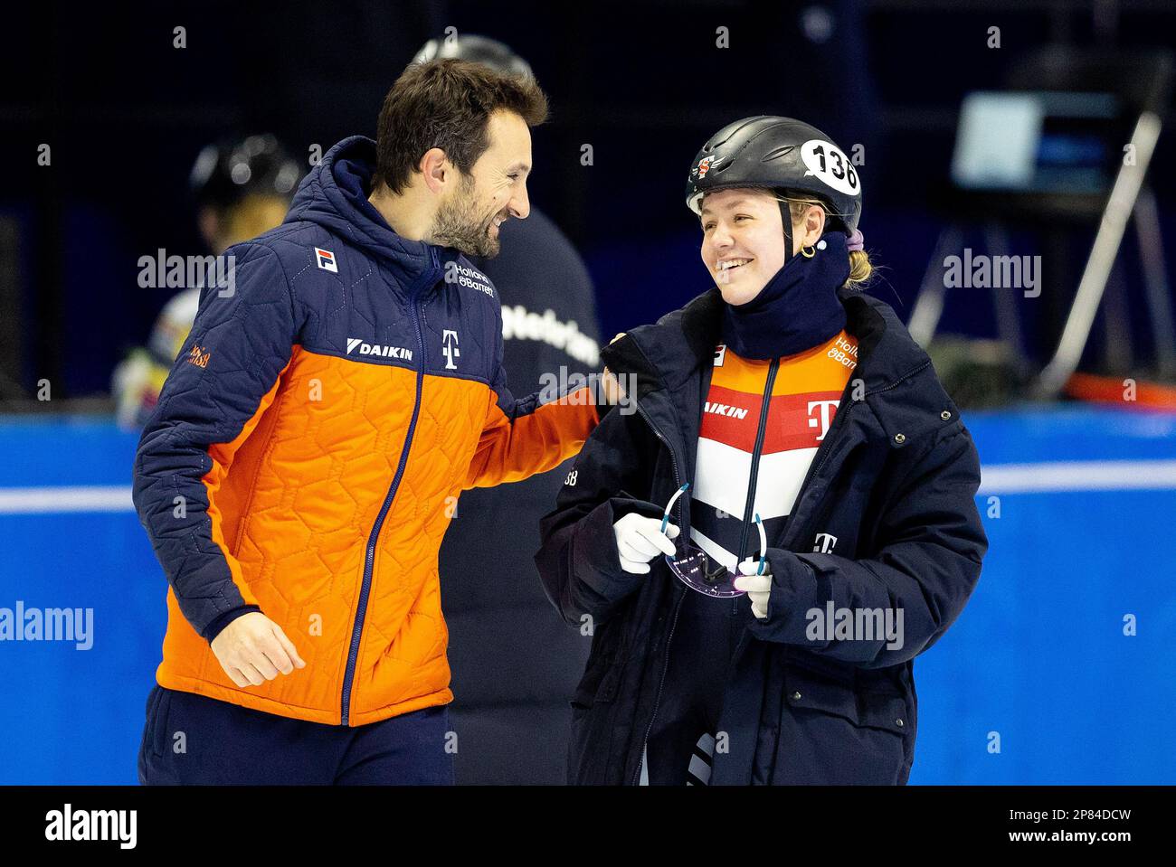 SEOUL - Coach Niels Kerstholt and Michelle Velzeboer in action during a ...