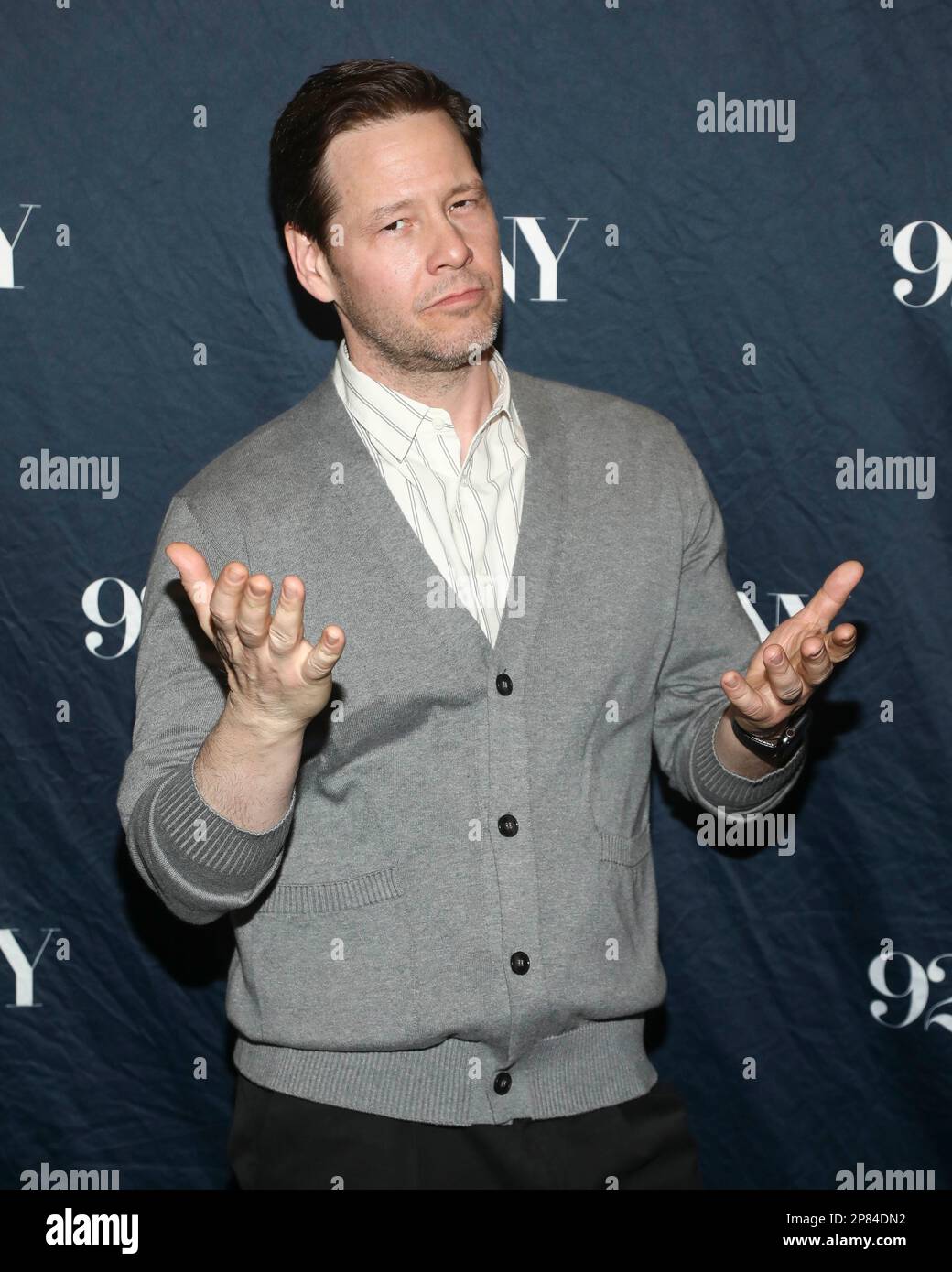 Actor Ike Barinholtz poses backstage before discussing the film ...