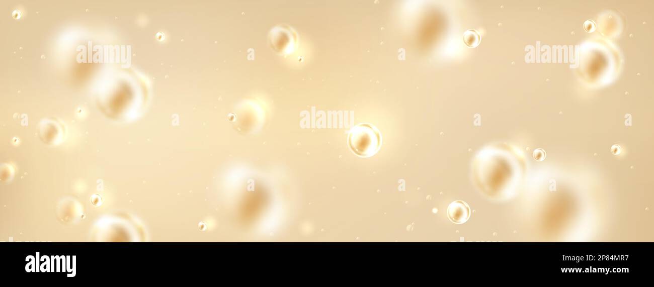 Background of water with oil bubbles, liquid collagen or serum. Skin ...