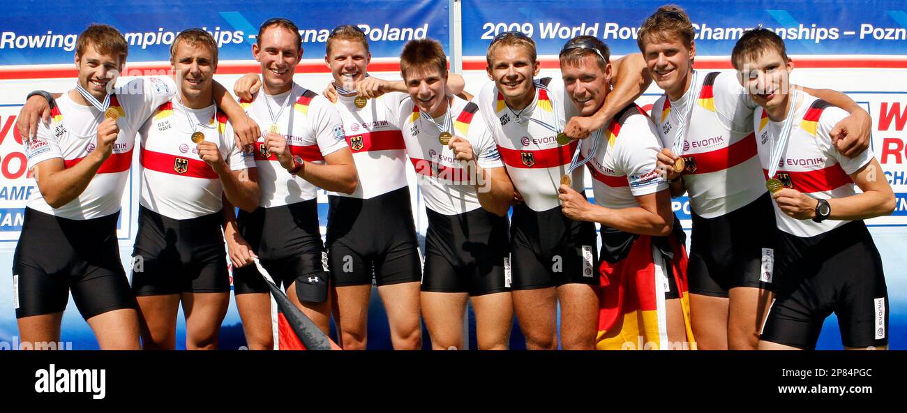 Germany's gold medalists Martin Sauer, Sebastian Schmidt, Toni Seifert ...