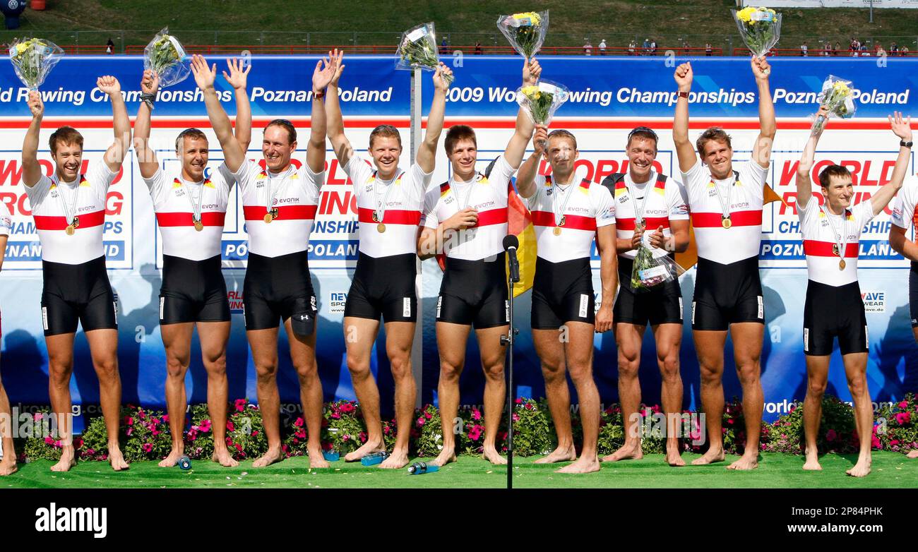 Germany's gold medalists Martin Sauer, Sebastian Schmidt, Toni Seifert ...