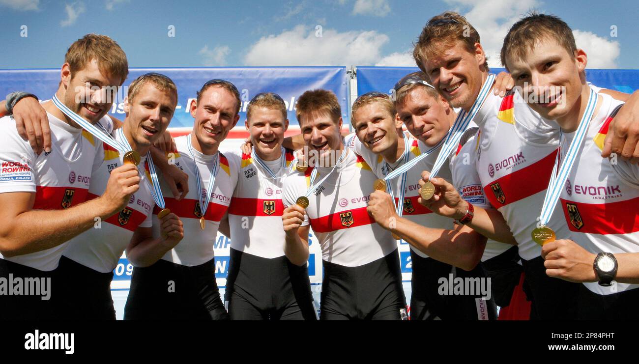 Germany's gold medalists Martin Sauer, Sebastian Schmidt, Toni Seifert ...