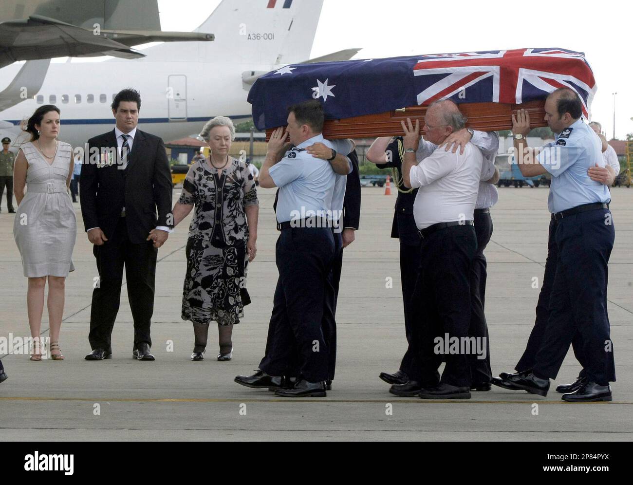Family members of Pilot Officer Robert Carver, left to right, niece ...