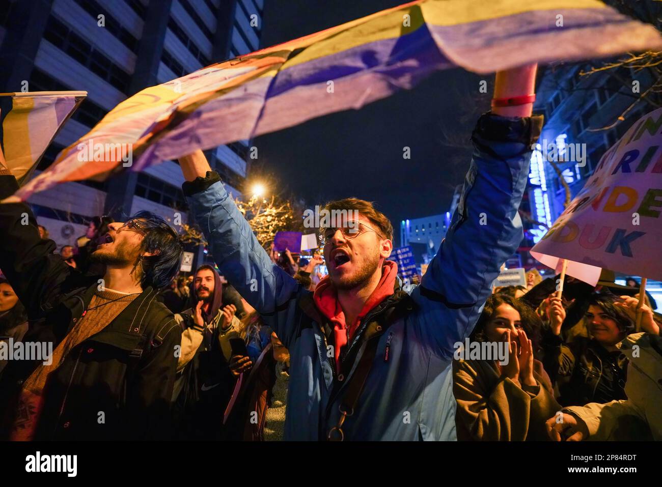 Ankara, Turkey. 08th Mar, 2023. A trans man shouts slogans during the ...