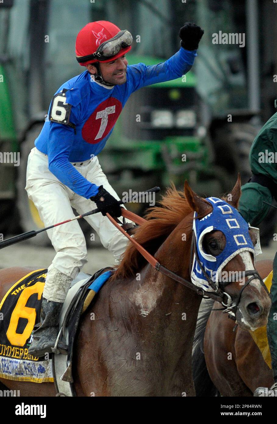 Jockey Kent Desormeaux, aboard Summer Bird, celebrates winning the ...