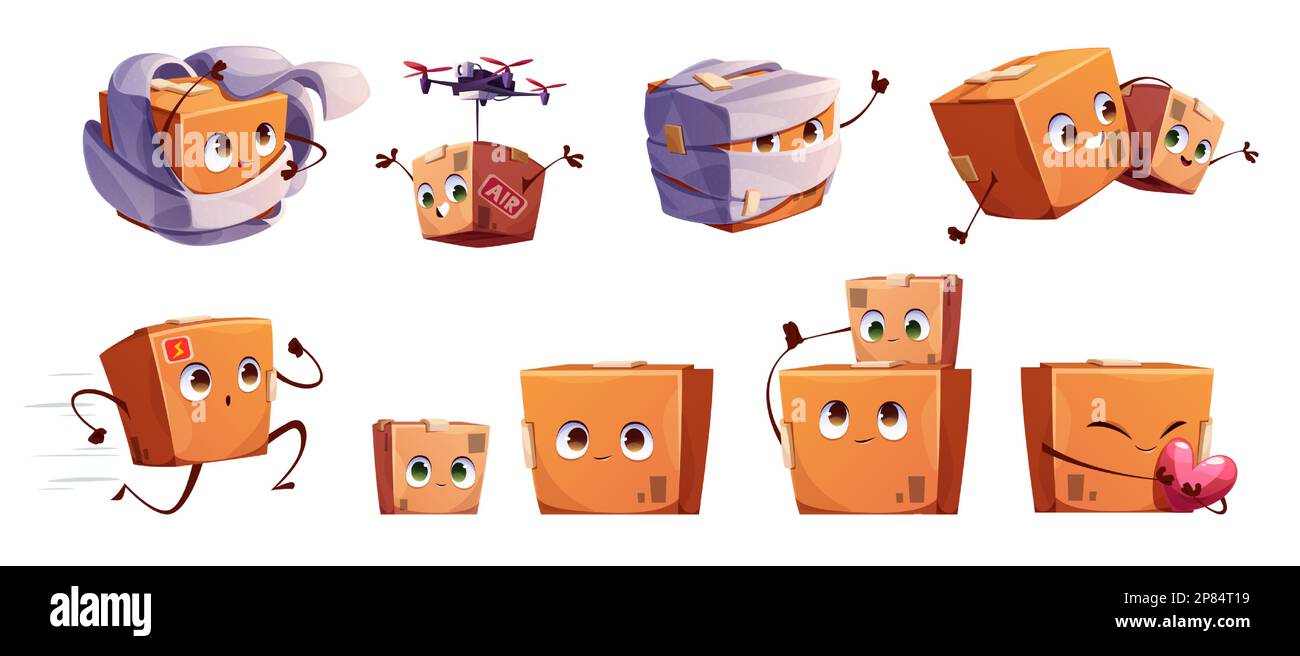 Cute and happy parcel box mascot cartoon illustration. Vector delivery ...