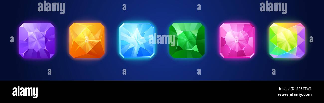 Cartoon set of game crystals isolated on dark background. Vector ...