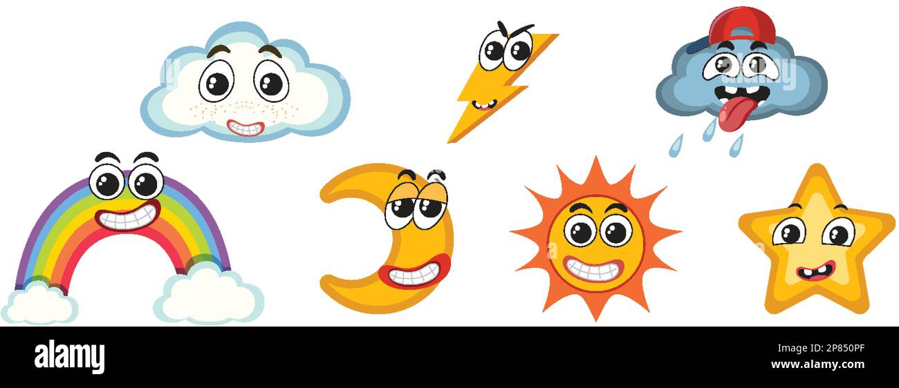 Set of weather with facial expression illustration Stock Vector Image ...