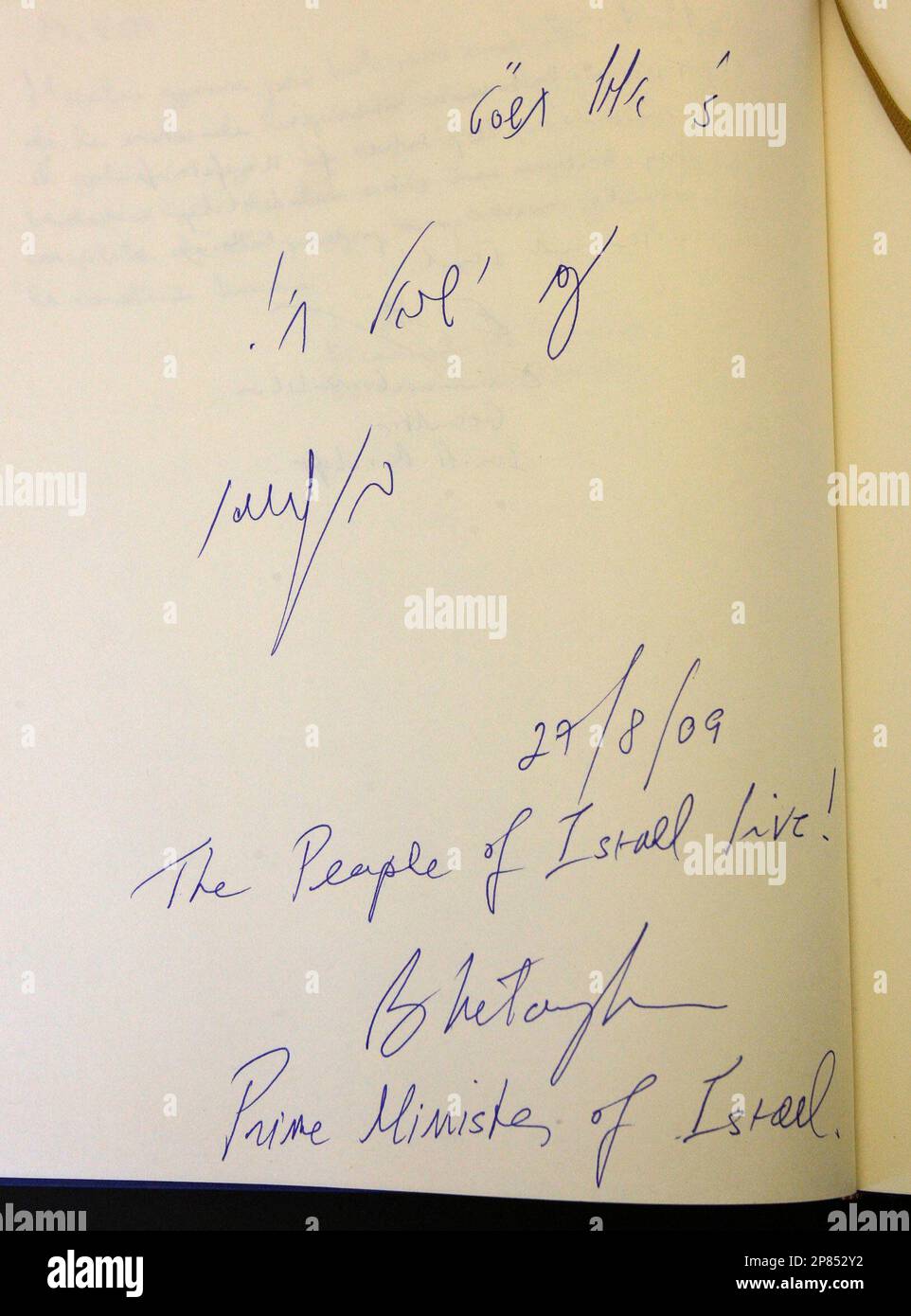 The signature of Israel's Prime Minister Benjamin Netanyahu and his ...