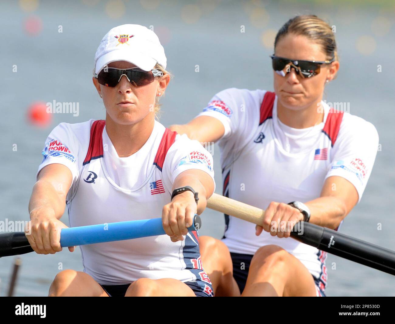 Erin Cafaro, left, and Zsuzsanna Francia from USA row during the Women ...