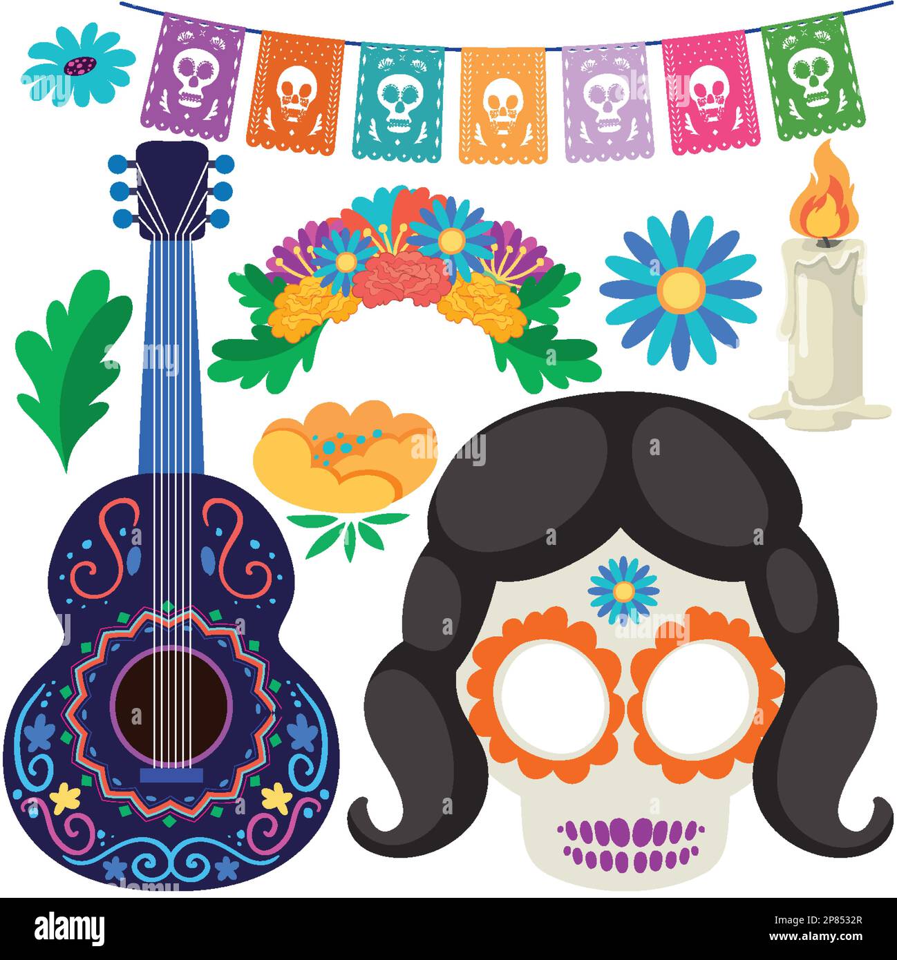 Set of Mexican day of the dead element illustration Stock Vector Image ...