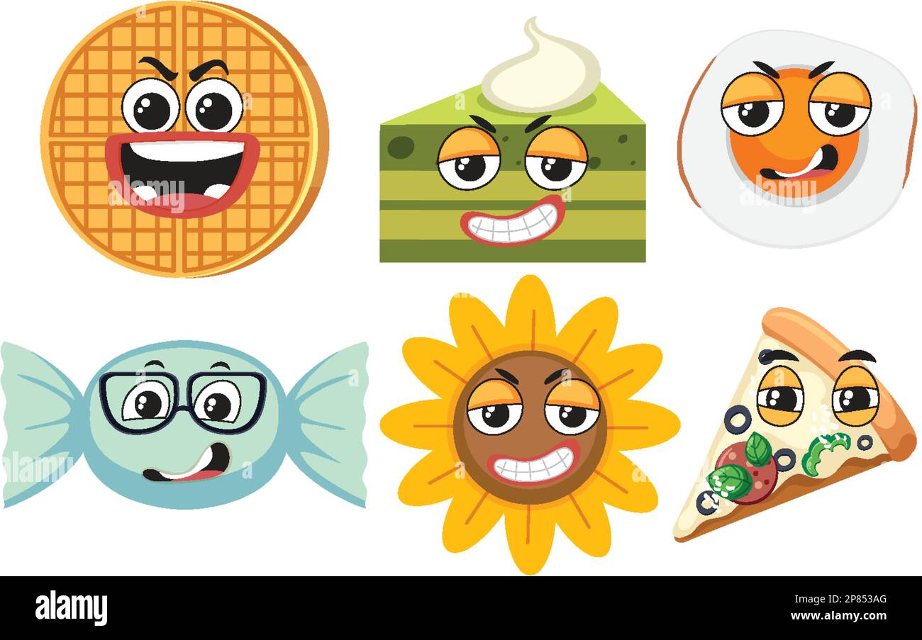 Set of food cartoon character simple style illustration Stock Vector ...