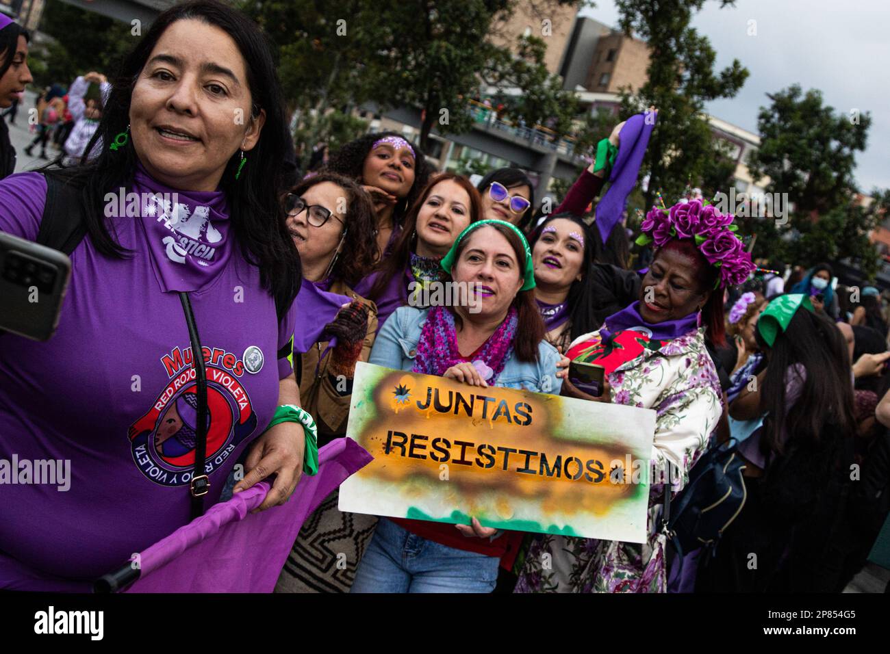 Bogota, Colombia. 08th Mar, 2023. Women take part during the international women's day ...
