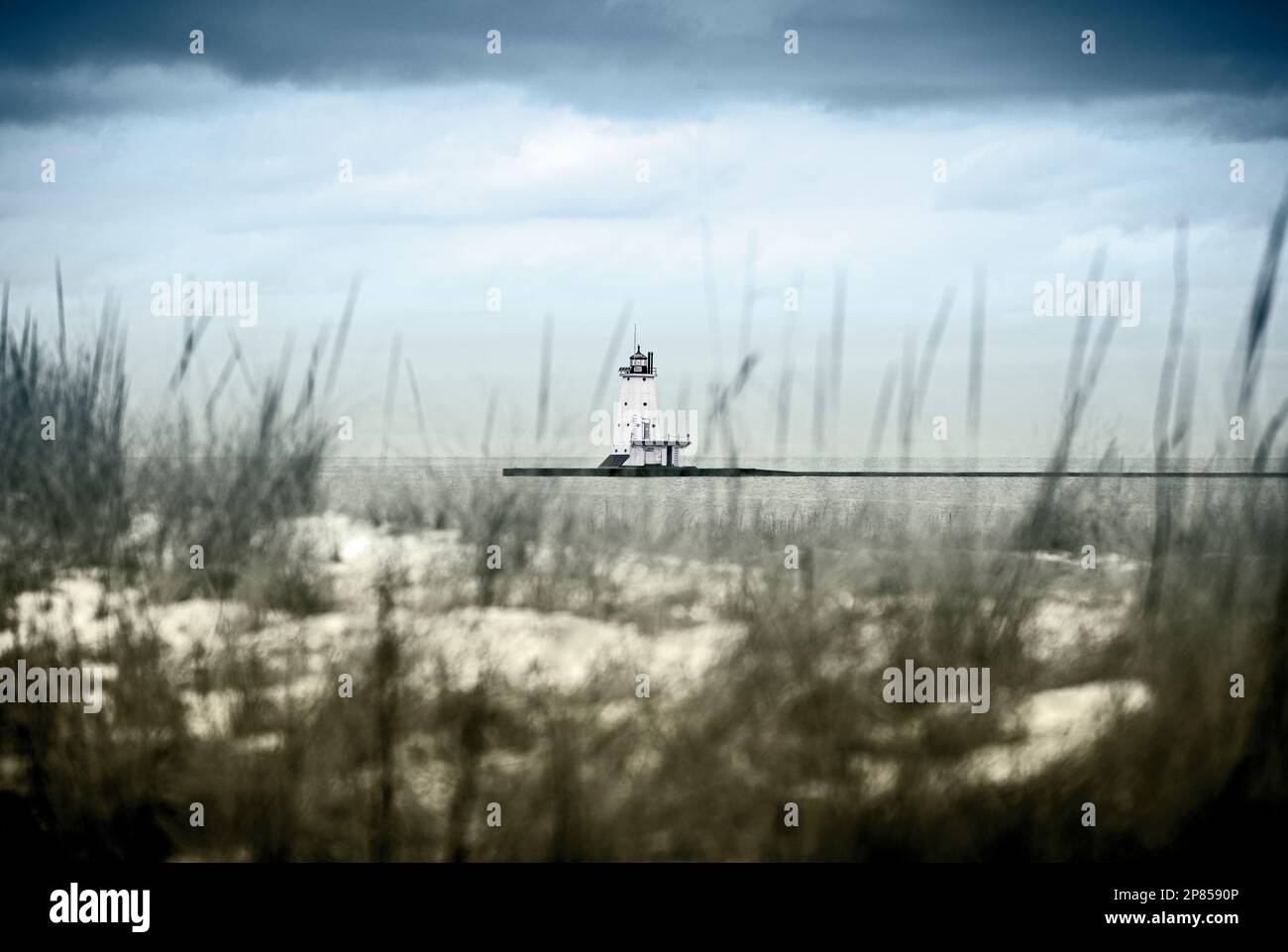 View of the north break wall lighthouse channel marker as seen from ...