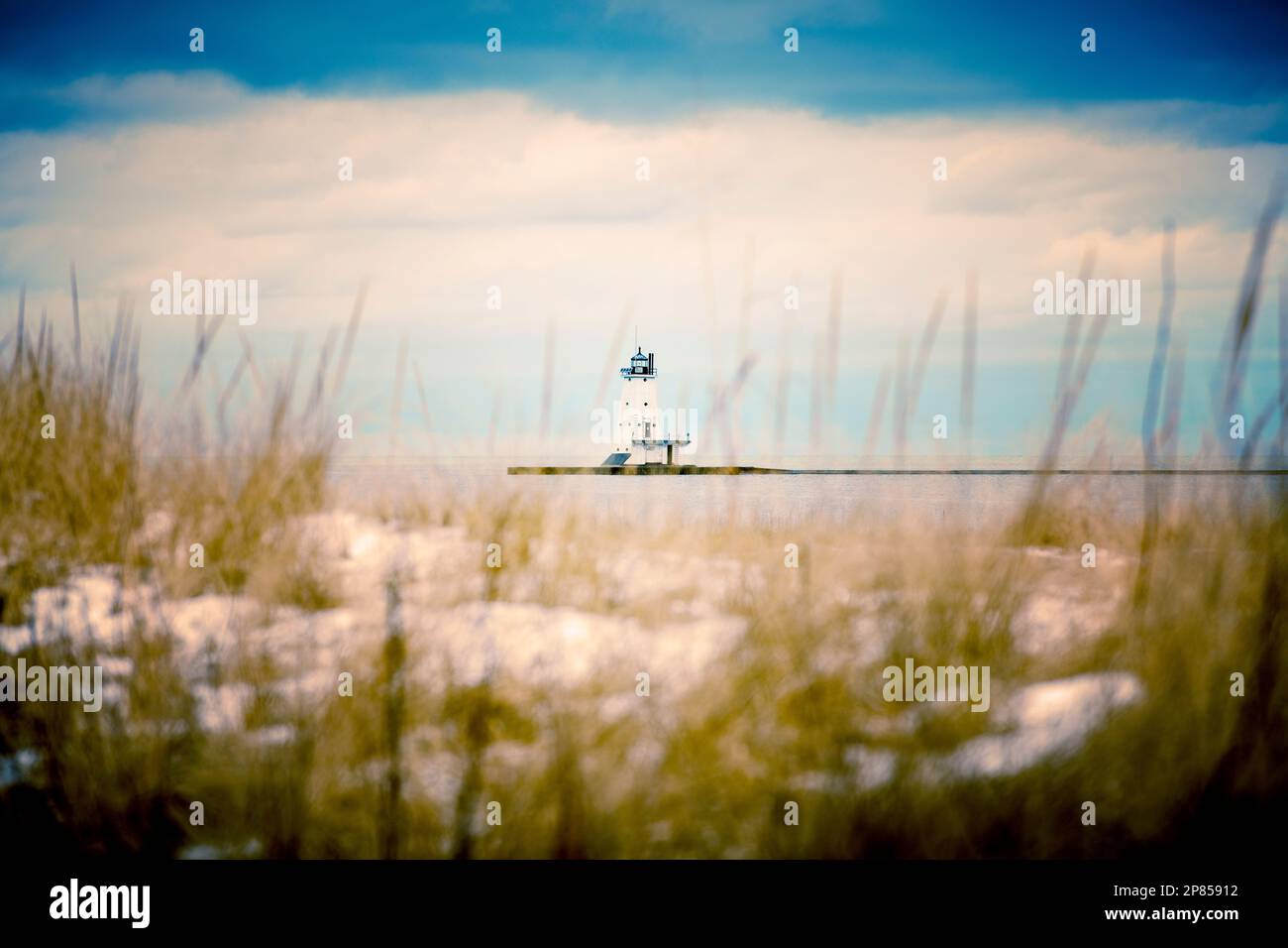 View of the north break wall lighthouse channel marker as seen from ...