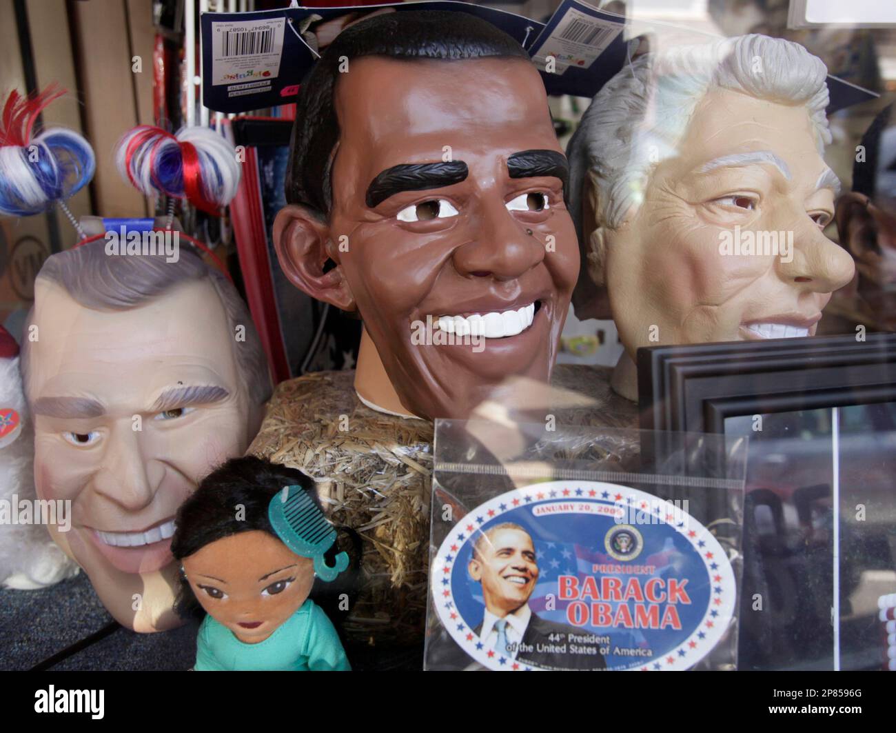 Life-sized masks meant to resemble U.S. presidents, from the left ...