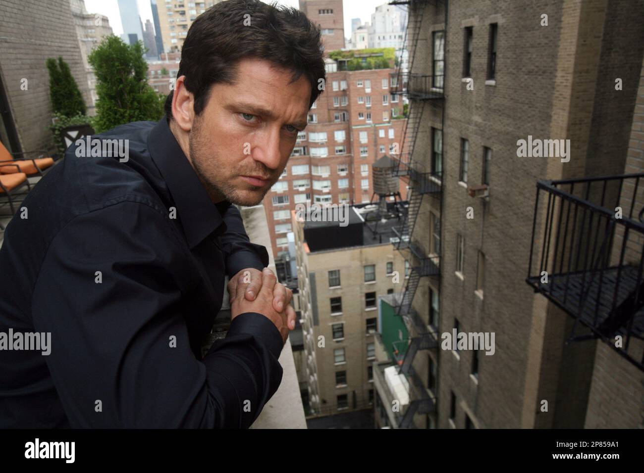 Scottish actor Gerard Butler poses at the Regency Hotel in New York ...