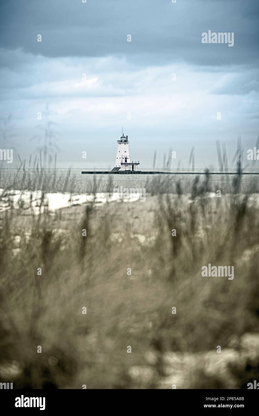 View of the north break wall lighthouse channel marker as seen from ...