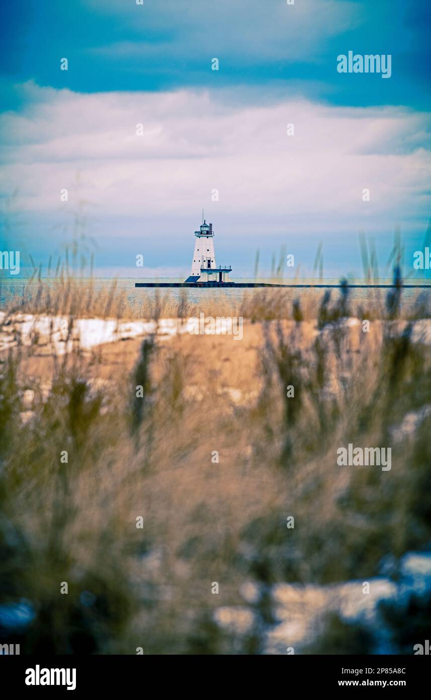 View of the north break wall lighthouse channel marker as seen from ...