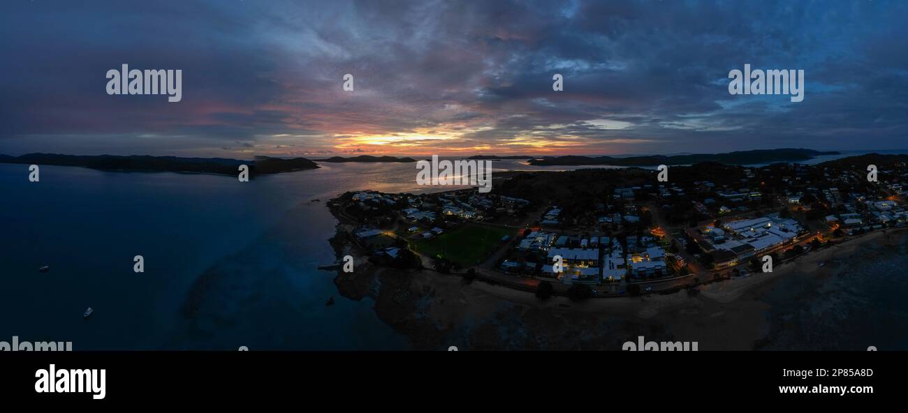 Aerial sunset panorama showing the beach and clear water of Torres ...